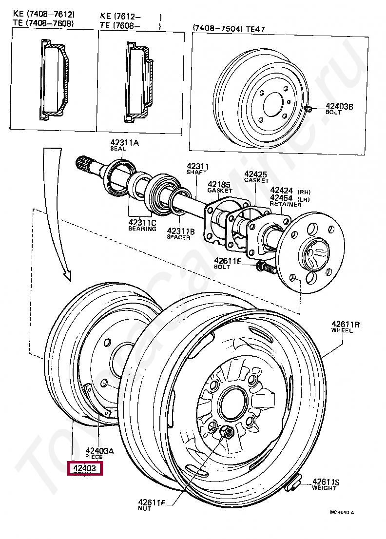 Запчасти Тойота: DRUM SUB-ASSY, REAR BRAKE (4243112050)