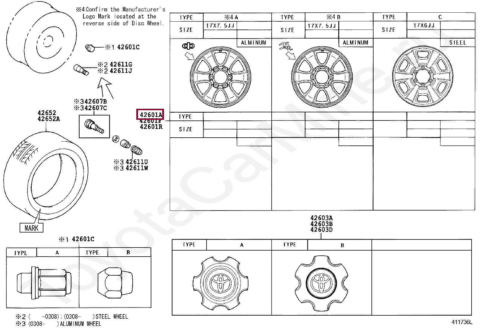 Запчасти Тойота: WHEEL, DISC (FOR REAR) (4261135301)