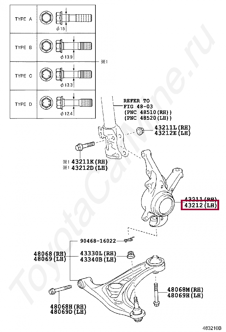 Запчасти Тойота: KNUCKLE, STEERING, LH (432120D230)