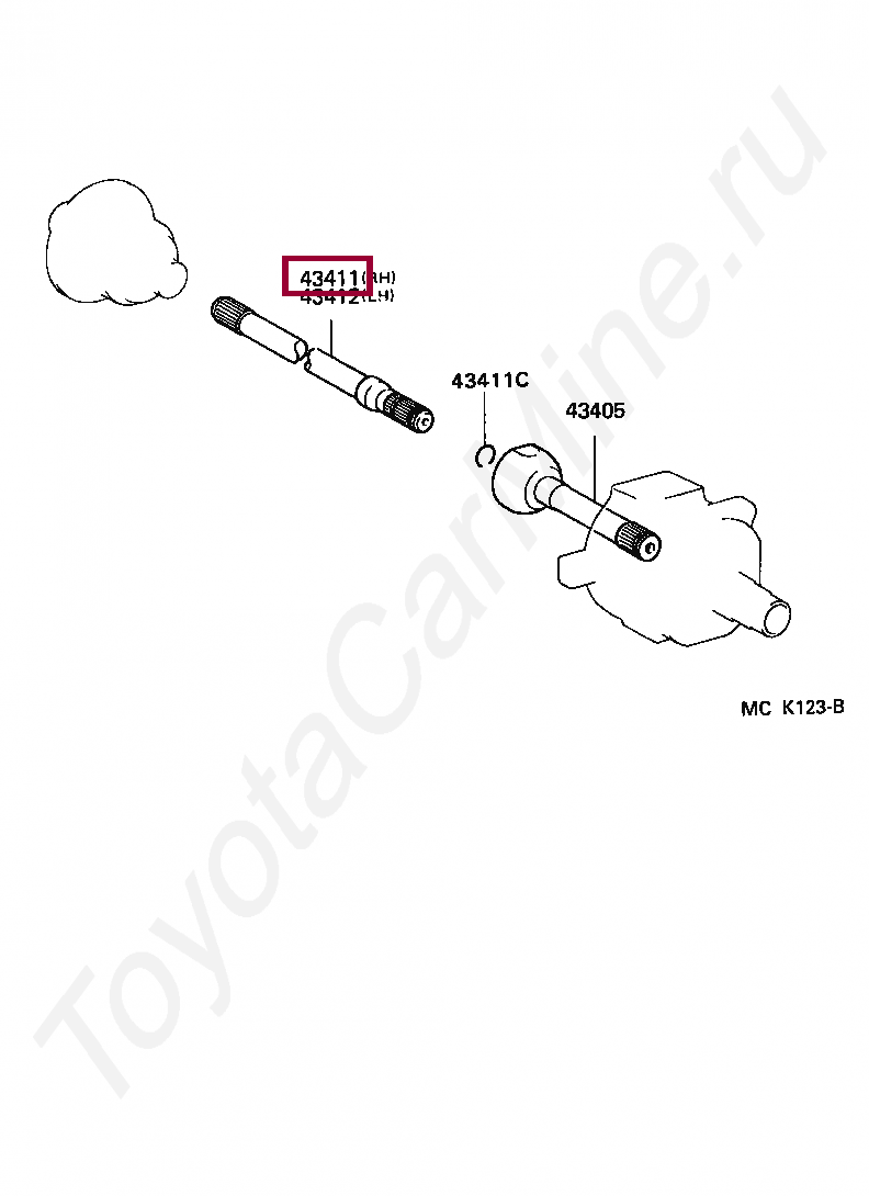 Запчасти Тойота: SHAFT, FRONT AXLE, INNER RH (4341160040)