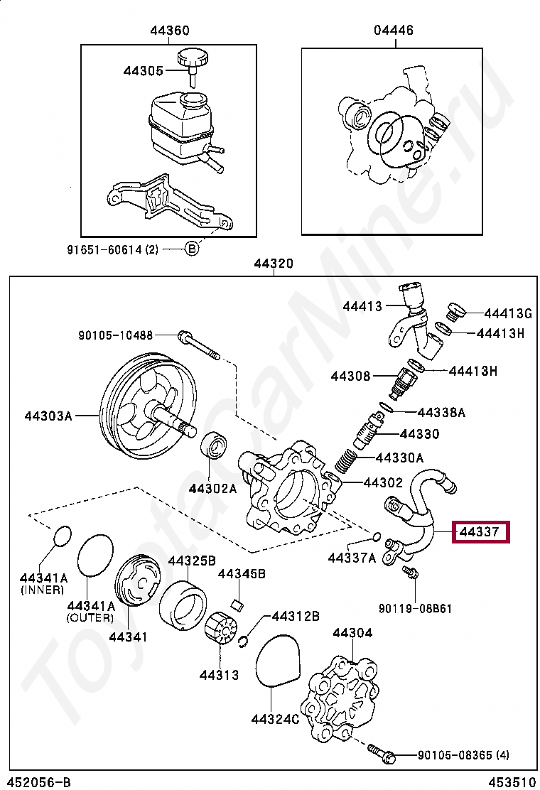 Запчасти Тойота: UNION, POWER STEERING SUCTION PORT (4433712100)