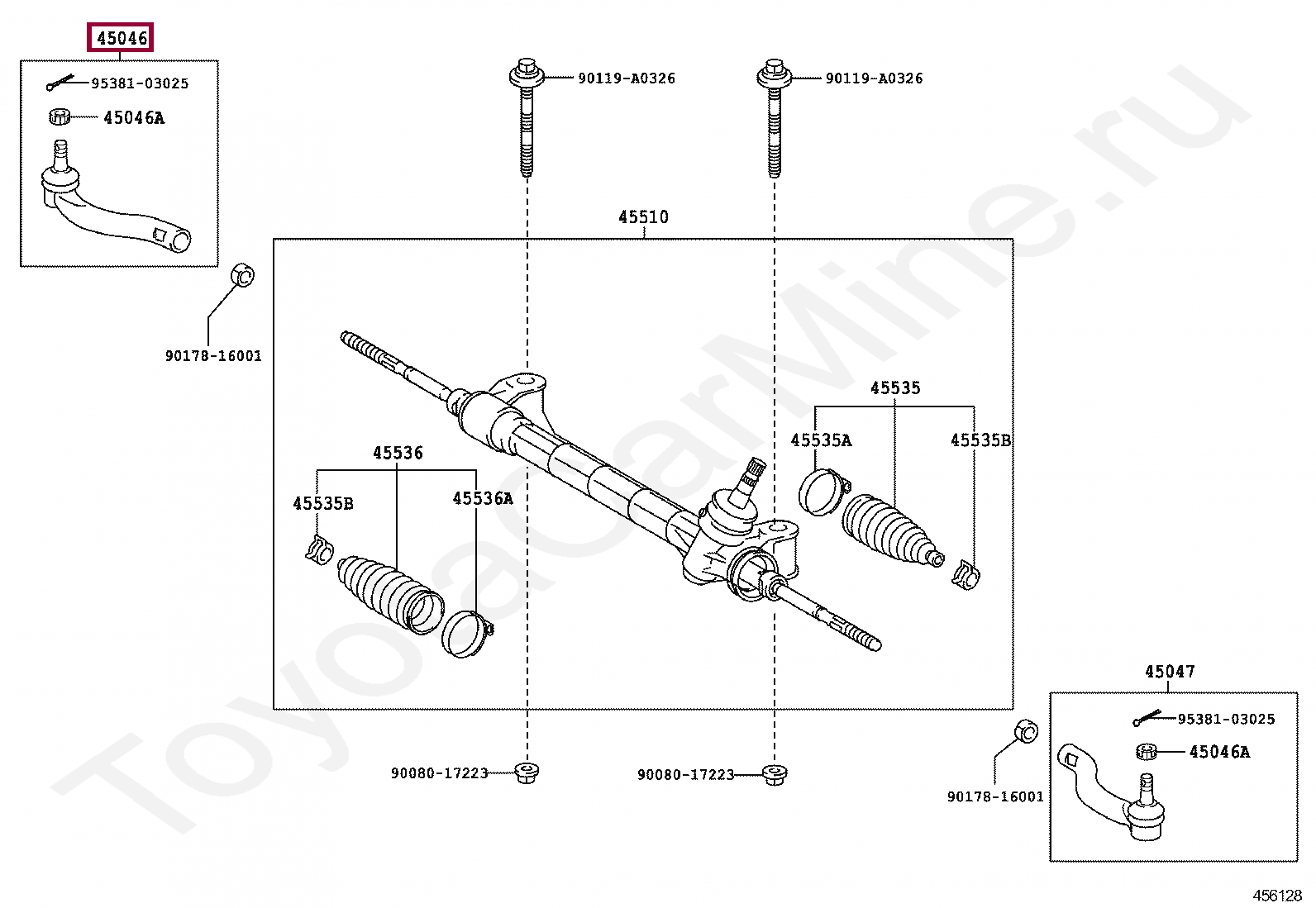 Запчасти Тойота: END SUB-ASSY, TIE ROD, RH (4504609650)
