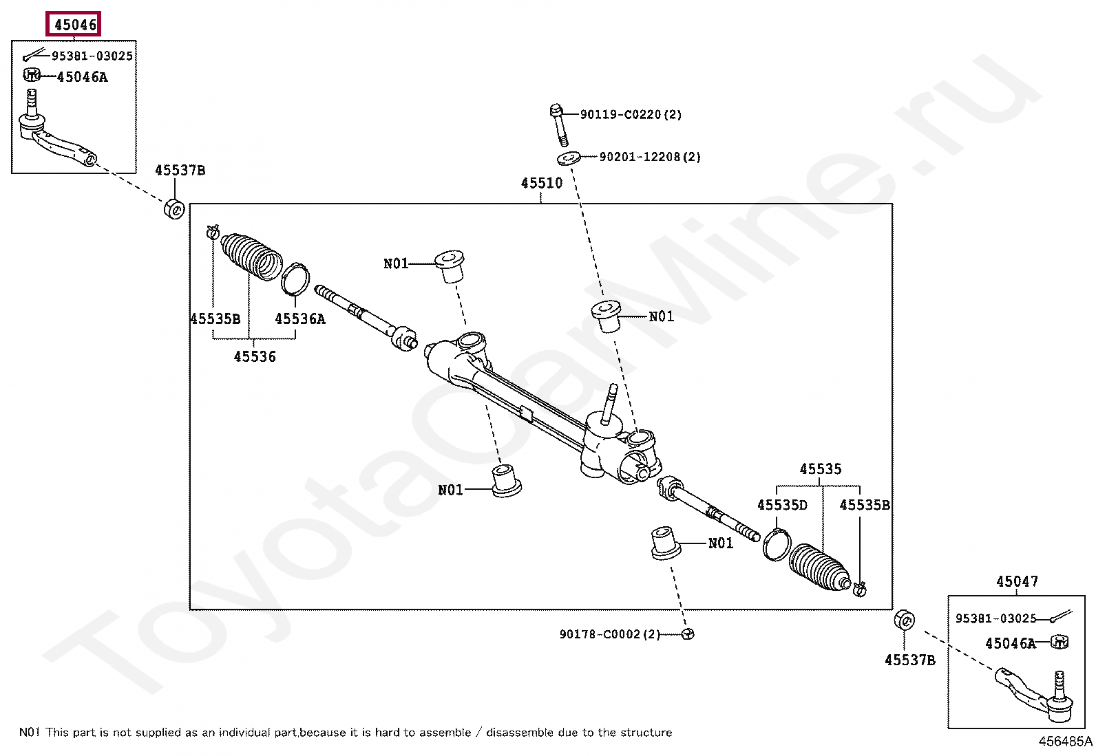 Запчасти Тойота: END SUB-ASSY, TIE ROD, RH (4504609750)