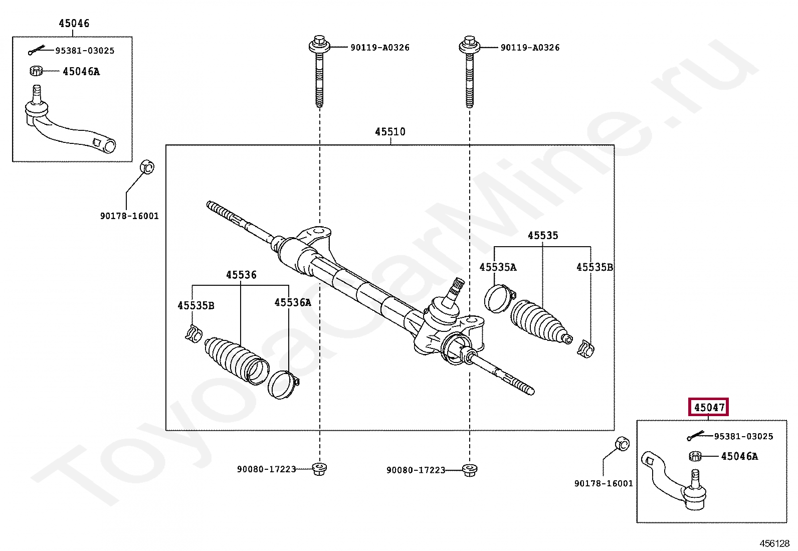 Запчасти Тойота: END SUB-ASSY, TIE ROD, LH (4504709310)