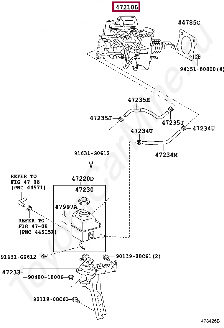 Запчасти Тойота: BRAKE BOOSTER ASSY, W/MASTER CYLINDER (4705033090)