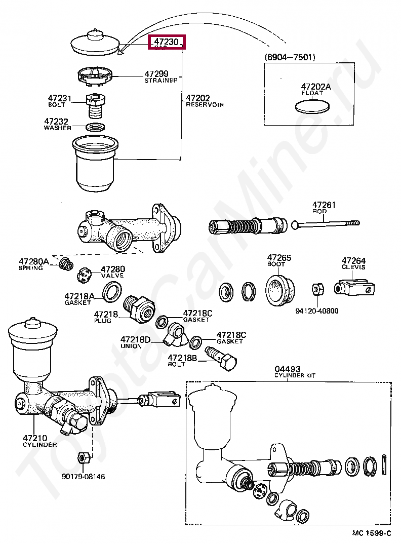 Запчасти Тойота: CAP ASSY, RESERVOIR, NO.2(FOR REAR SIDE) (4723020040)