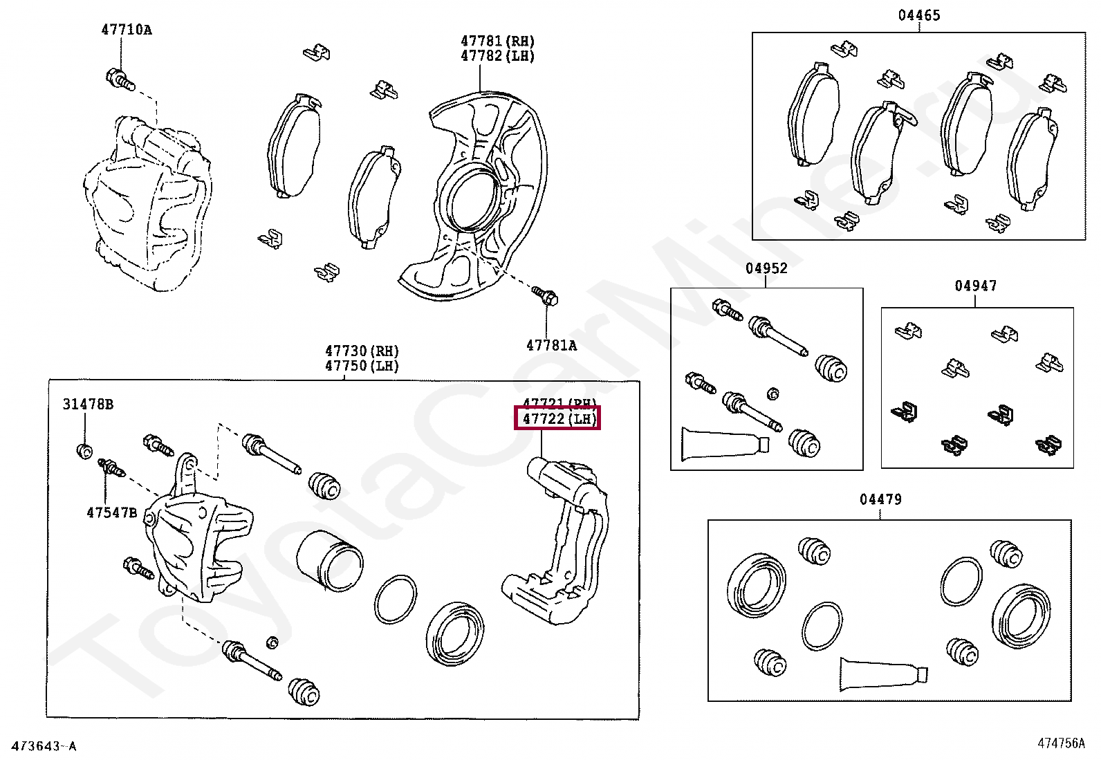 Запчасти Тойота: MOUNTING, FRONT DISC BRAKE CYLINDER, LH (4772205020)