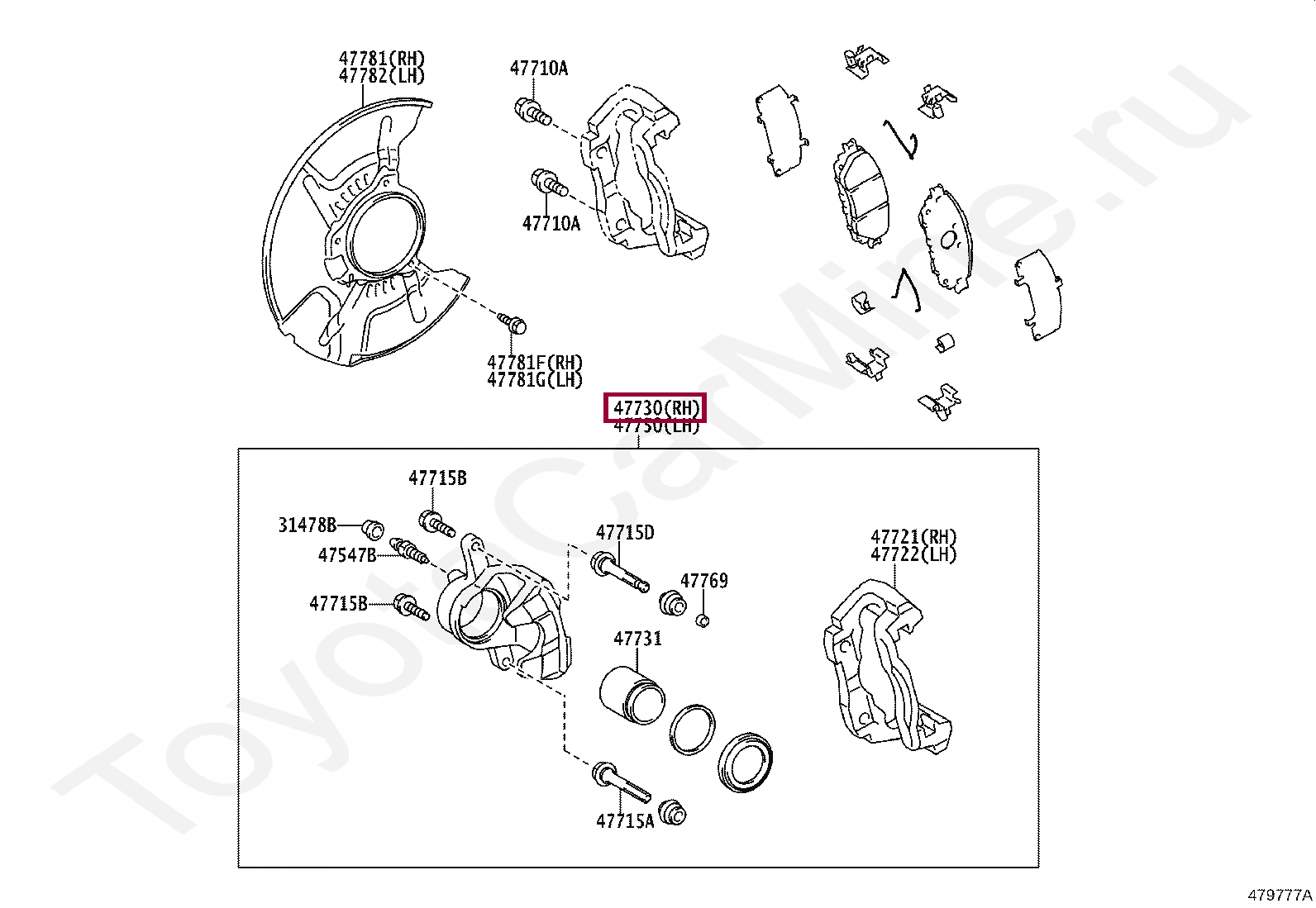 Запчасти Тойота: CYLINDER ASSY, FRONT DISC BRAKE, RH (477300K270)