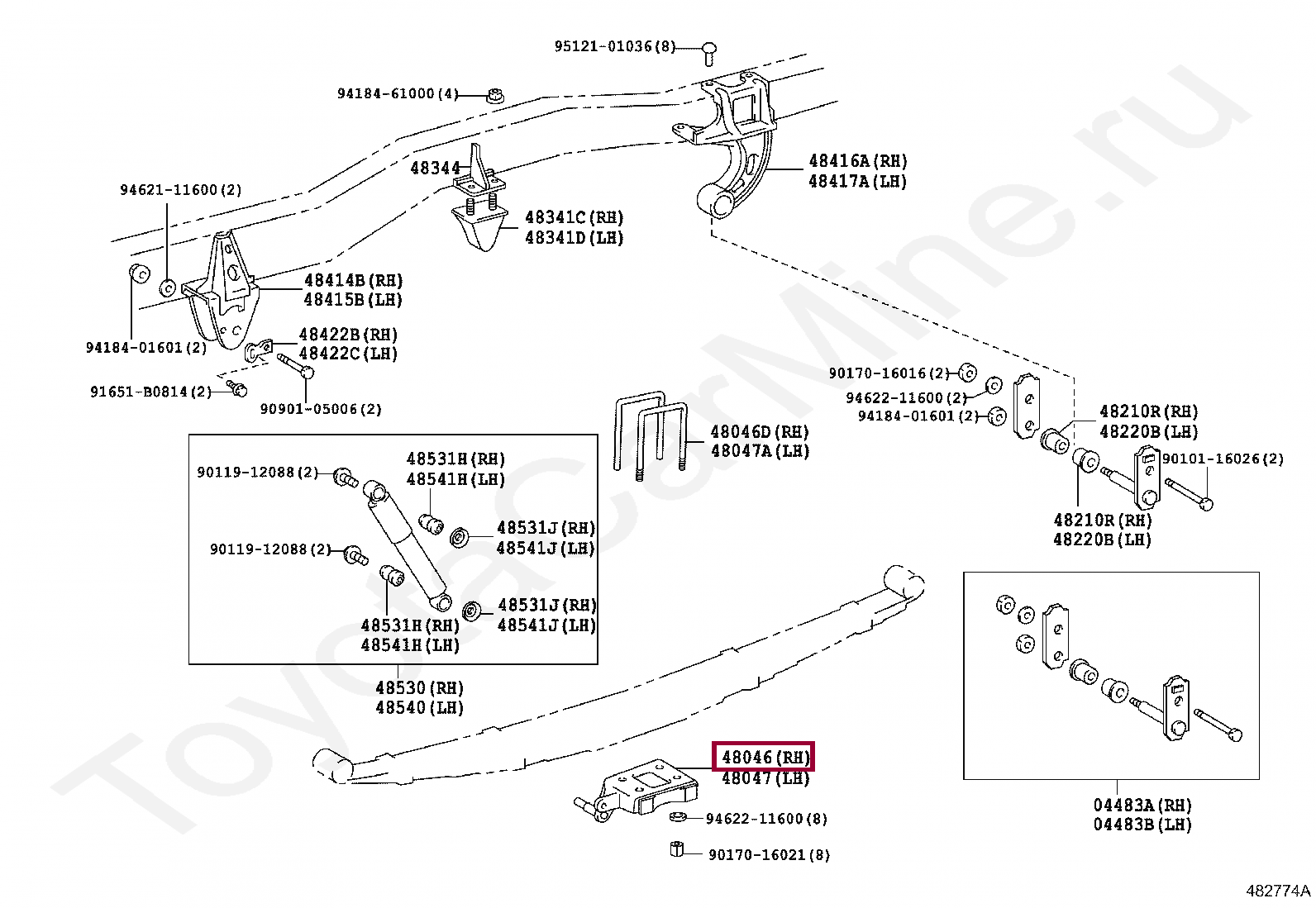 Запчасти Тойота: SEAT SUB-ASSY, SPRING U BOLT, RH (4804636292)