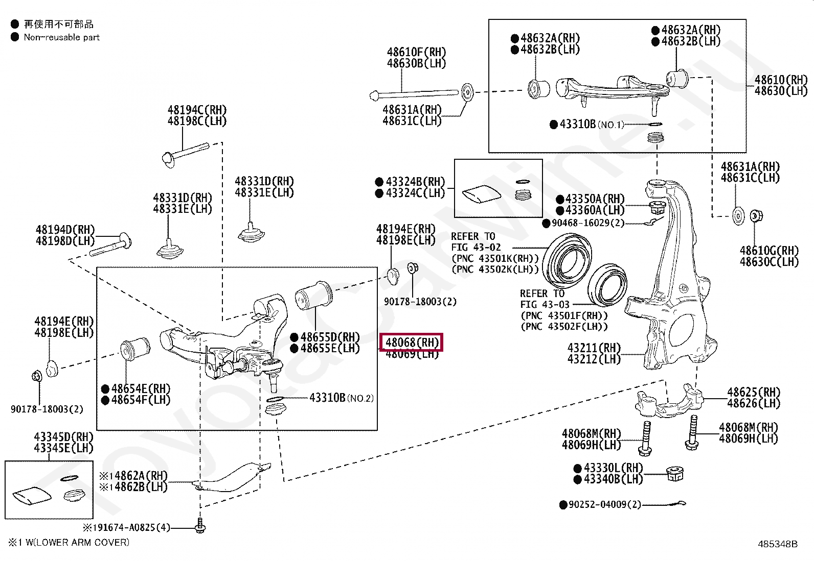Запчасти Тойота: ARM SUB-ASSY, FRONT SUSPENSION, LOWER NO.1 RH (4806860060)