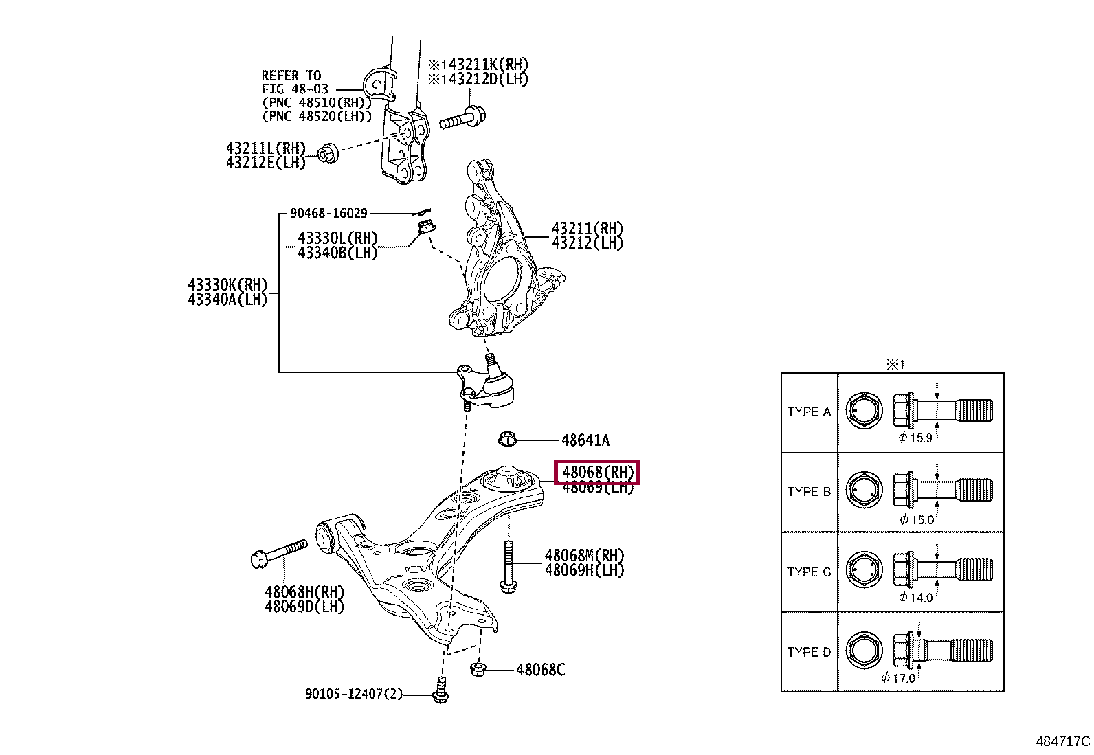 Запчасти Тойота: ARM SUB-ASSY, FRONT SUSPENSION, LOWER NO.1 RH (4806876010)