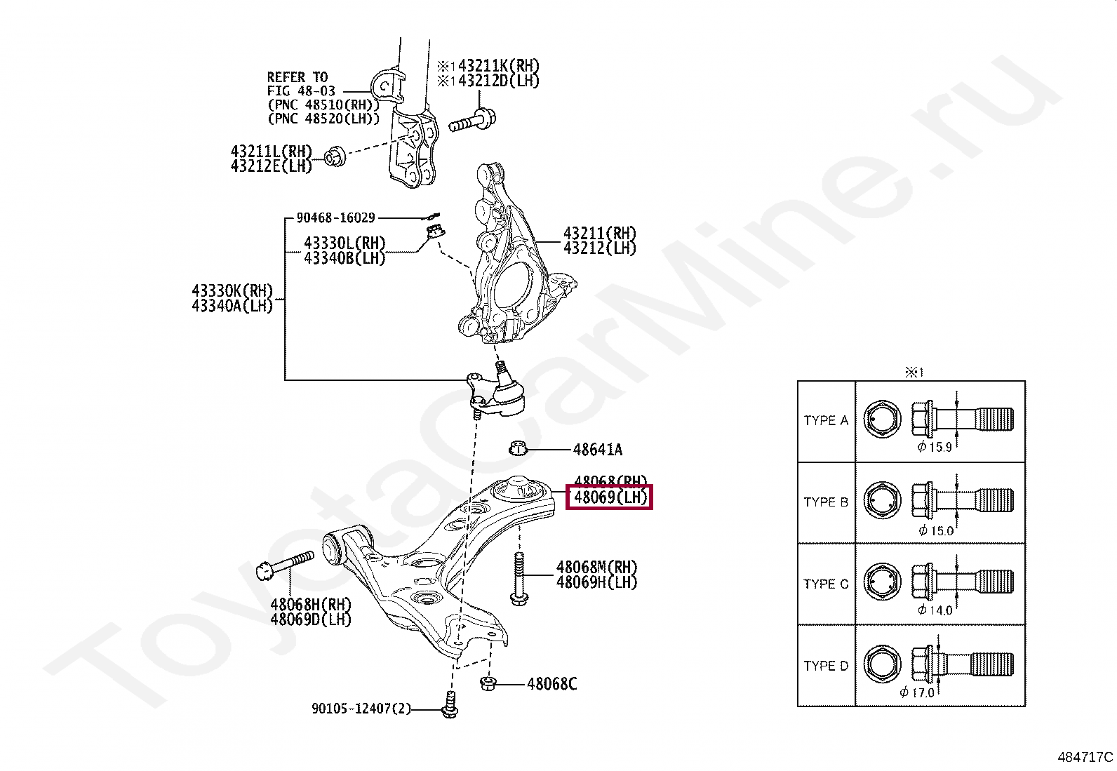 Запчасти Тойота: ARM SUB-ASSY, FRONT SUSPENSION, LOWER NO.1 LH (4806976010)