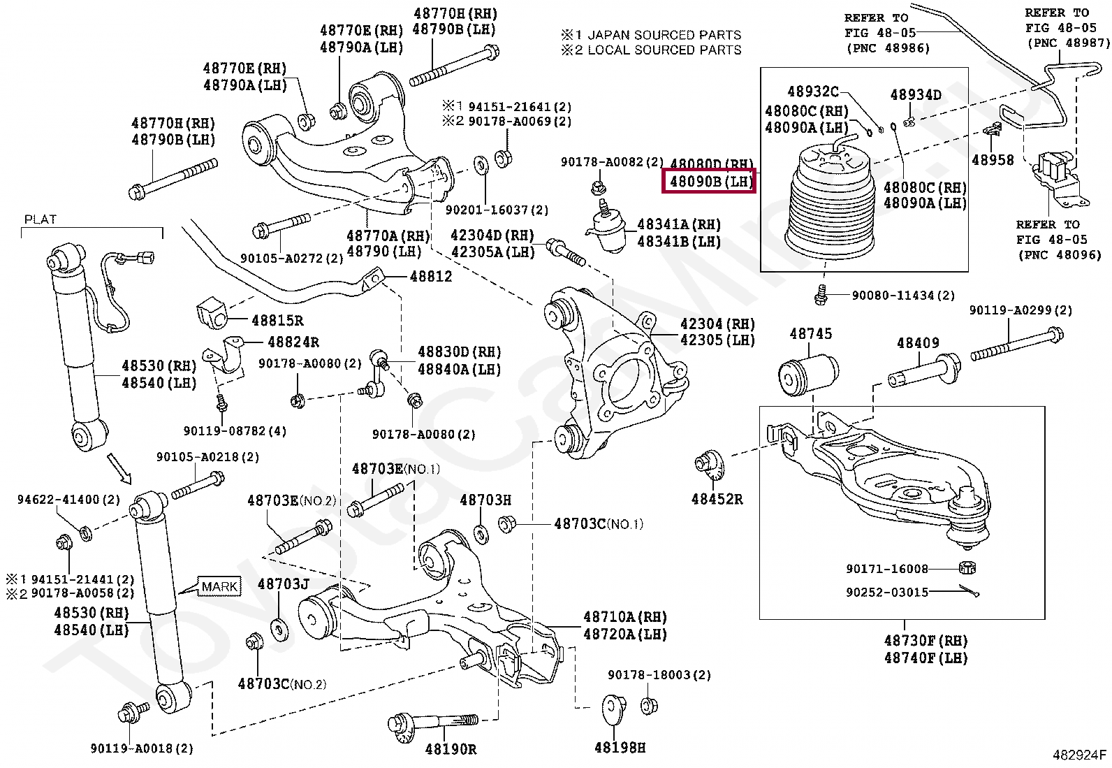 Запчасти Тойота: Пневмоподушка задняя левая (4809034010)
