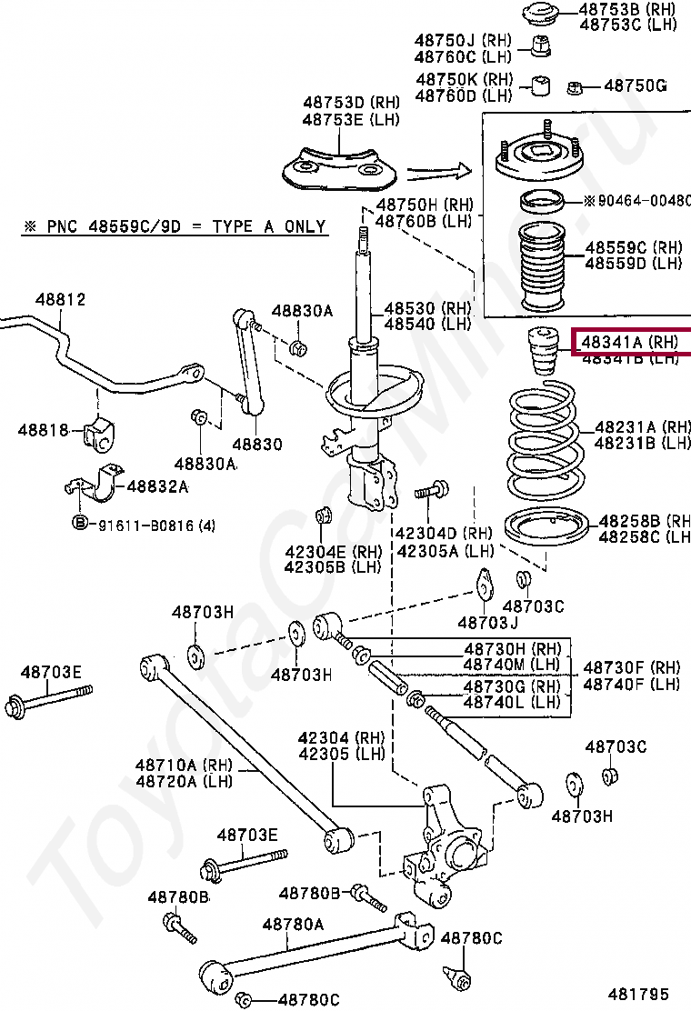 Запчасти Тойота: BUMPER, REAR SPRING, NO.1 LH (4834106011)