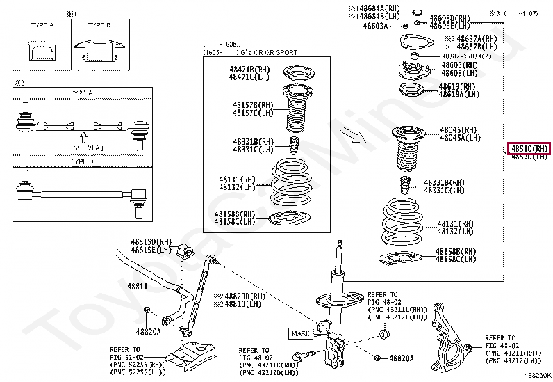 Запчасти Тойота: ABSORBER ASSY, SHOCK, FRONT RH (4851080753)