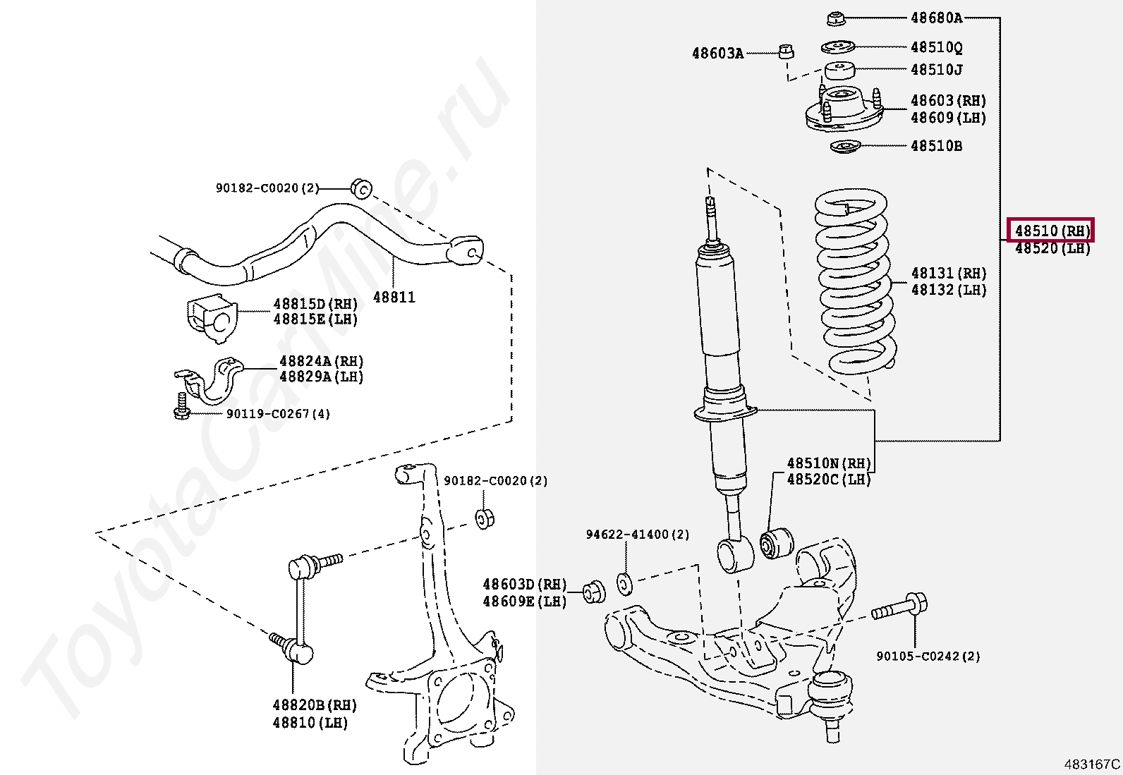 Запчасти Тойота: ABSORBER ASSY, SHOCK, FRONT LH (485108Z108)