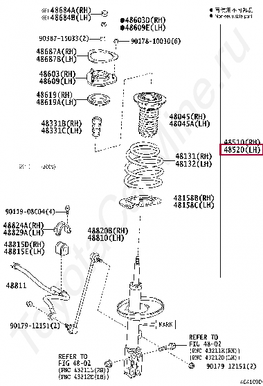 Запчасти Тойота: ABSORBER ASSY, SHOCK, FRONT LH (4852080500)