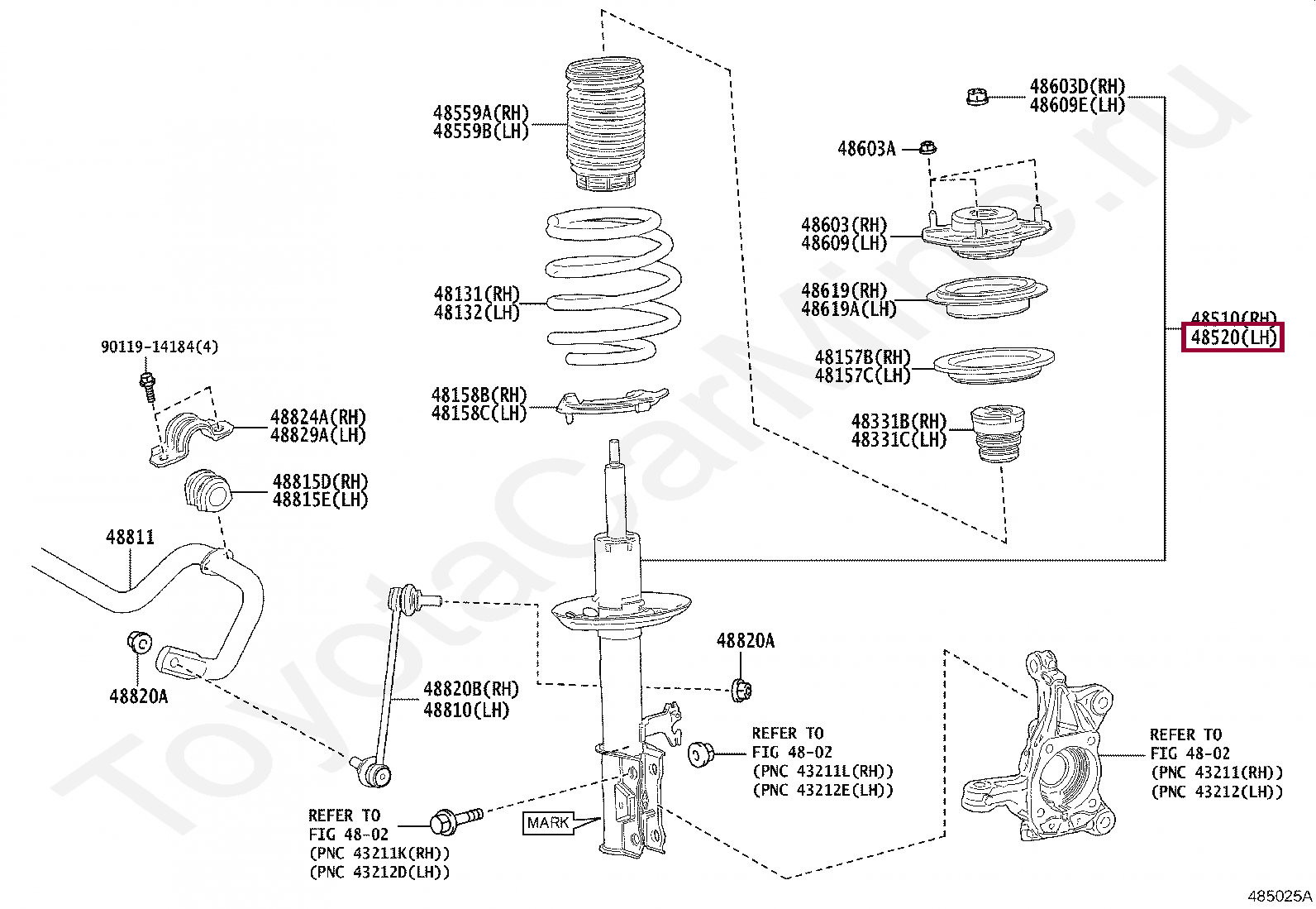 Запчасти Тойота: ABSORBER ASSY, SHOCK, FRONT LH (4852080647)