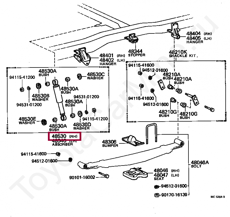 Запчасти Тойота: ABSORBER ASSY, SHOCK, REAR LH (4853139115)