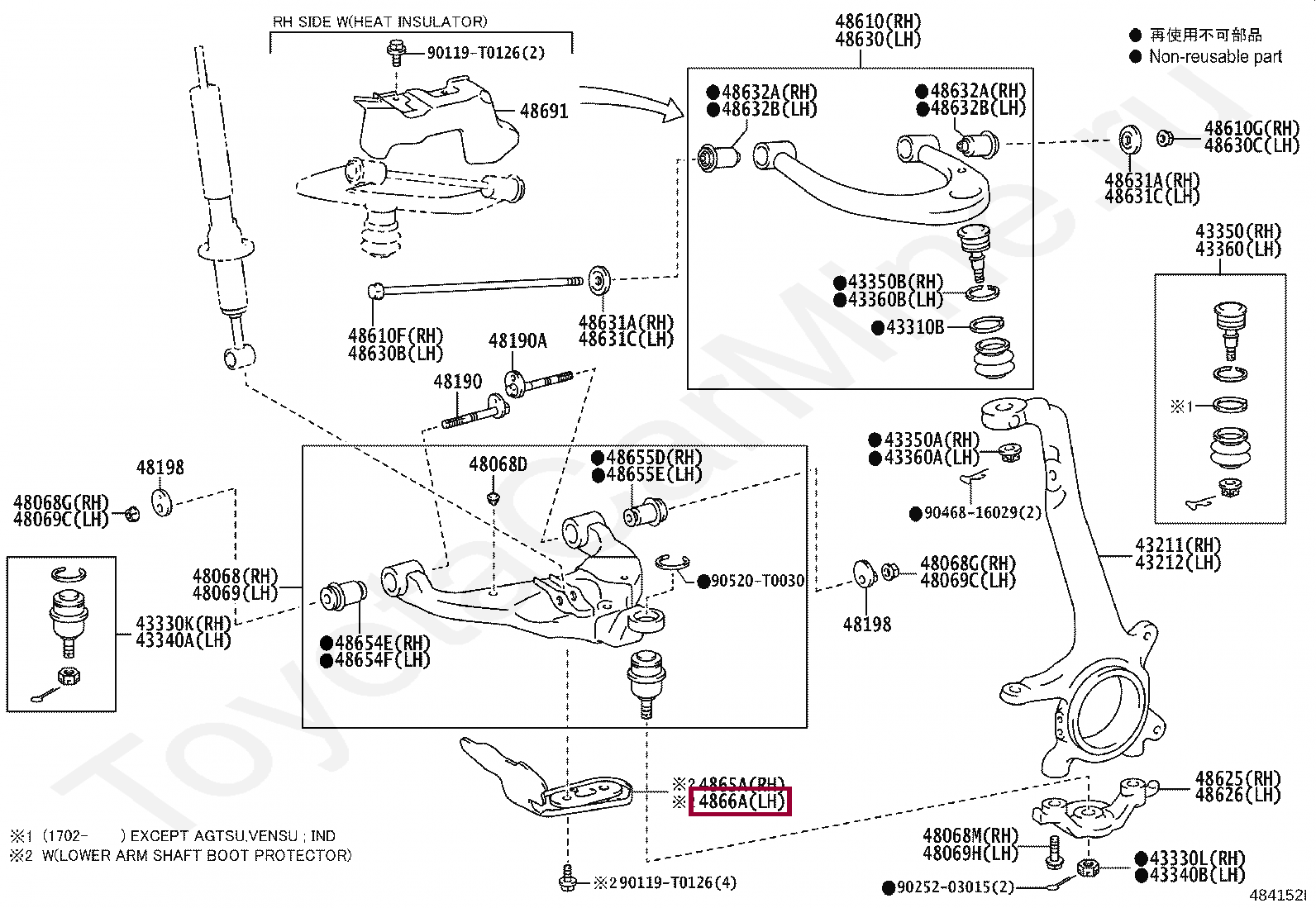 Запчасти Тойота: PROTECTOR, FRONT LOWER ARM SHAFT BOOT, LH (4866AKK010)