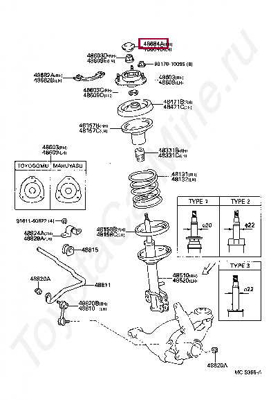 Запчасти Тойота: COVER, FRONT SUSPENSION SUPPORT DUST, LH (4868420020)