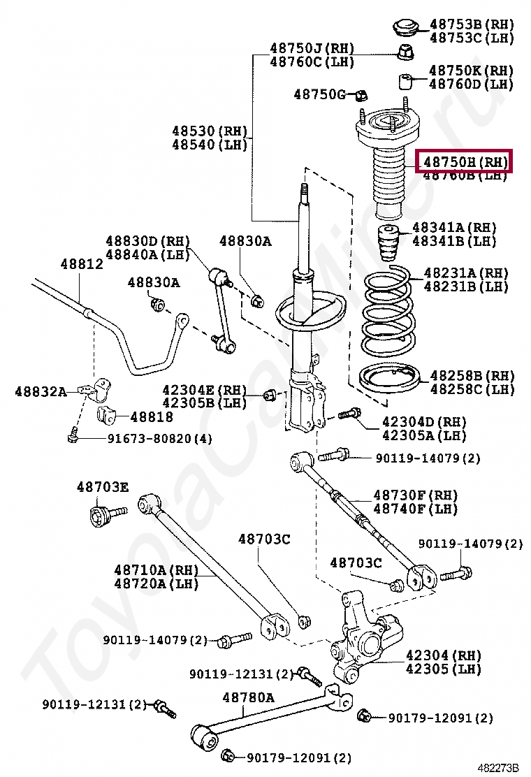 Запчасти Тойота: Опора амортизатора заднего правогo (4875033130)