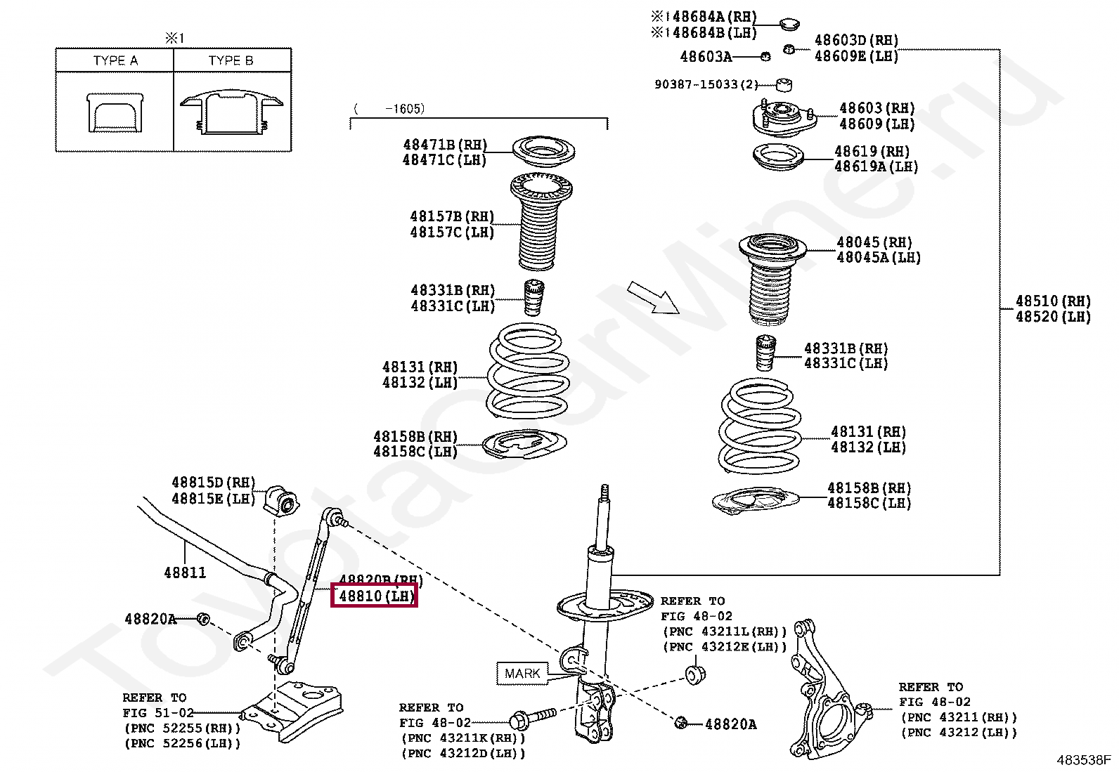 Запчасти Тойота: LINK ASSY, FRONT STABILIZER, RH (4882047030)