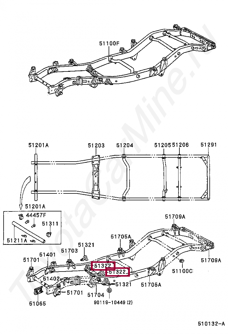 Запчасти Тойота: GUSSET, CROSSMEMBER, NO.2 LH (5132260050)