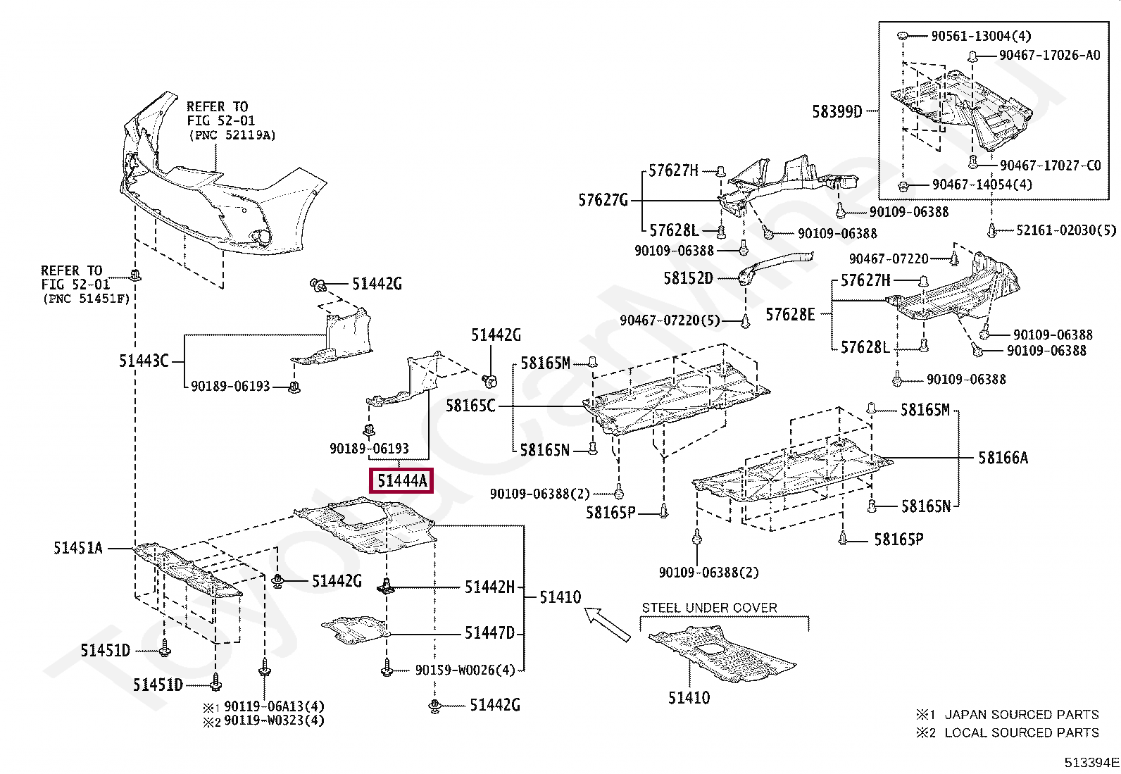 Запчасти Тойота: COVER, ENGINE UNDER, REAR LH (5144402200)