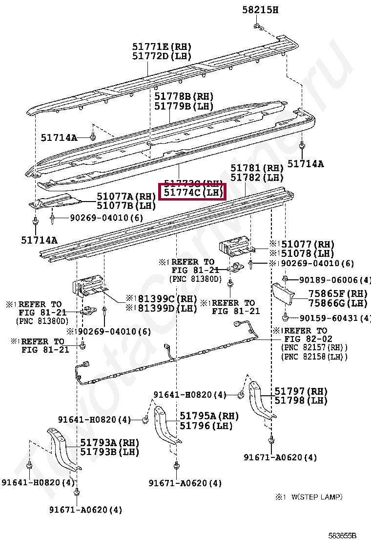 Запчасти Тойота: Накладка подножки лев боковая (5177460180)