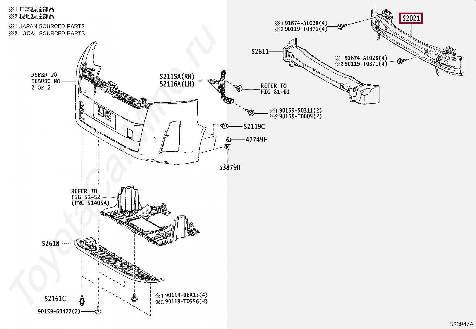 Запчасти Тойота: REINFORCEMENT SUB-ASSY, FRONT BUMPER (5202126020)