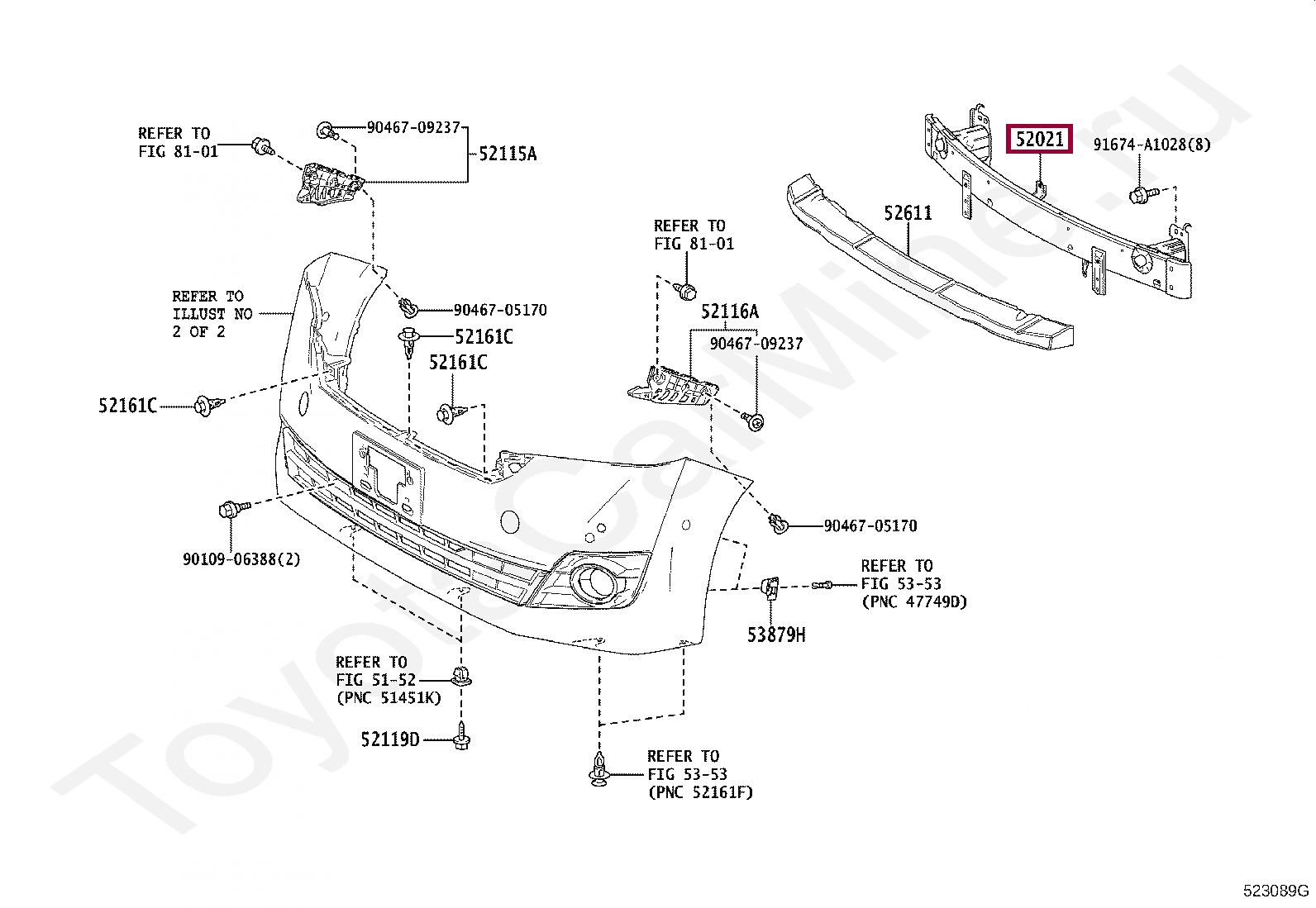 Запчасти Тойота: REINFORCEMENT SUB-ASSY, FRONT BUMPER (5202158030)