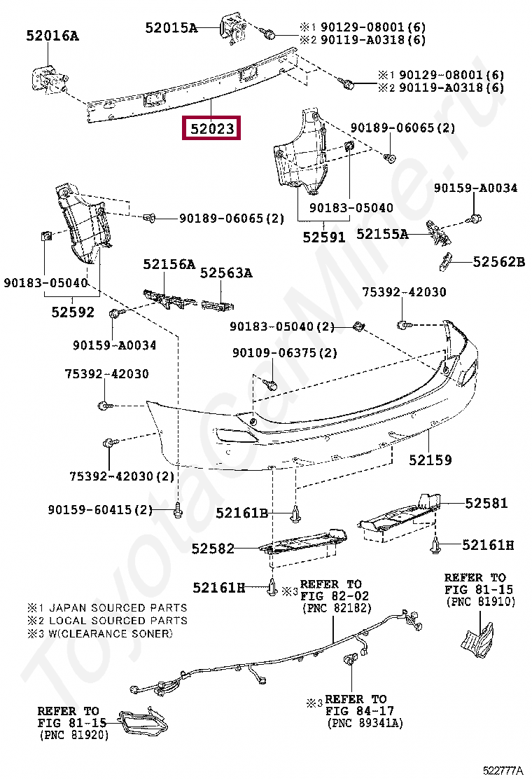 Запчасти Тойота: REINFORCEMENT SUB-ASSY, REAR BUMPER (520230R020)