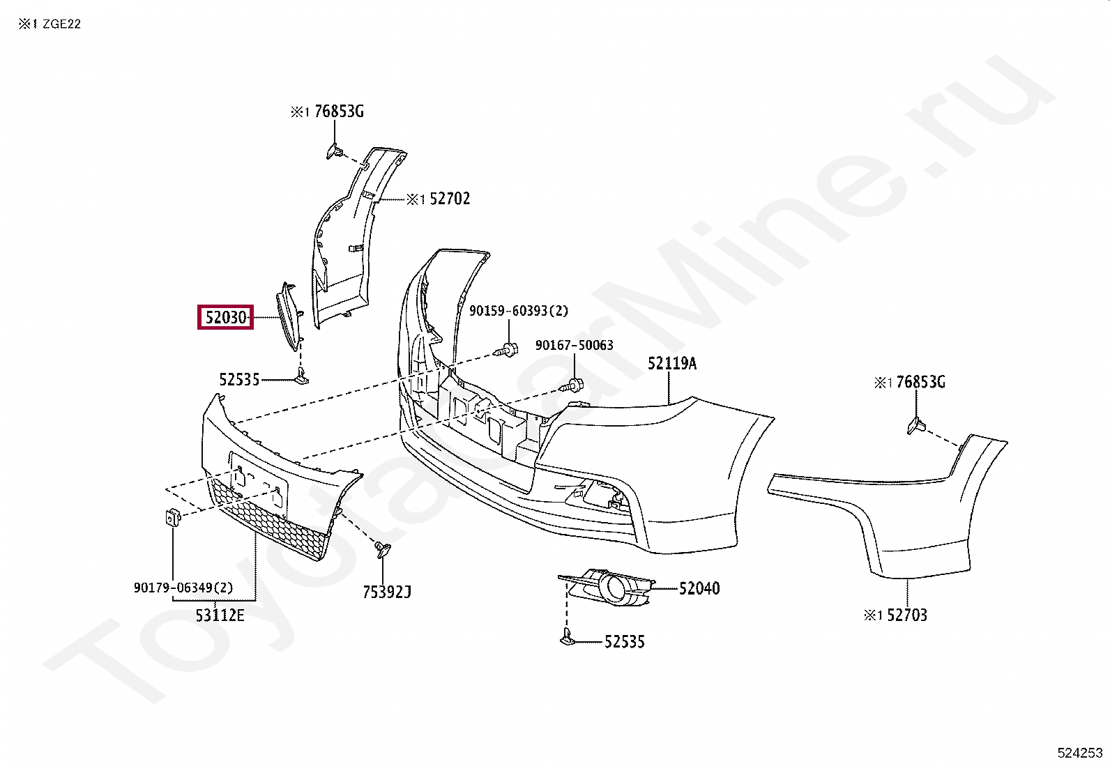 Запчасти Тойота: COVER ASSY, FRONT BUMPER HOLE, RH (5203068020)