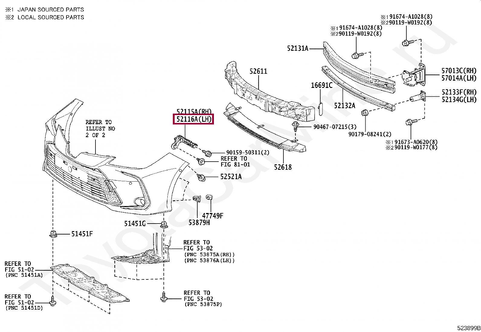 Запчасти Тойота: SUPPORT, FRONT BUMPER SIDE, LH (5211602480)