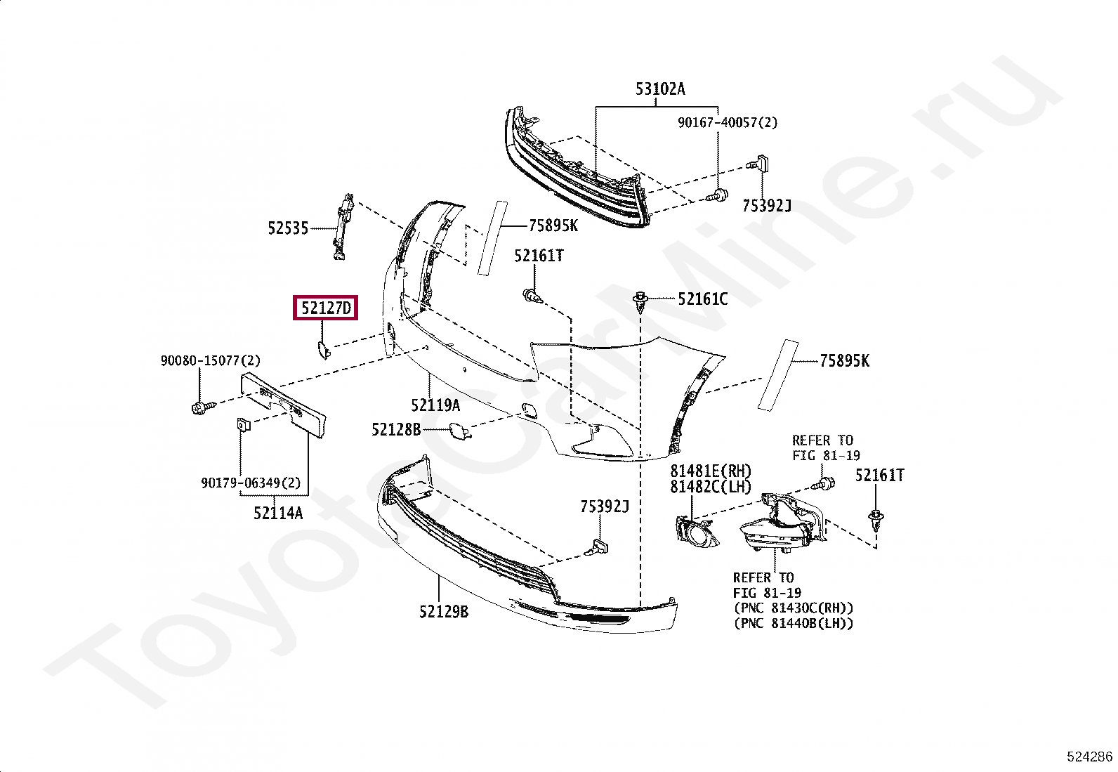 Запчасти Тойота: COVER, FRONT BUMPER HOLE, RH (521270E130)