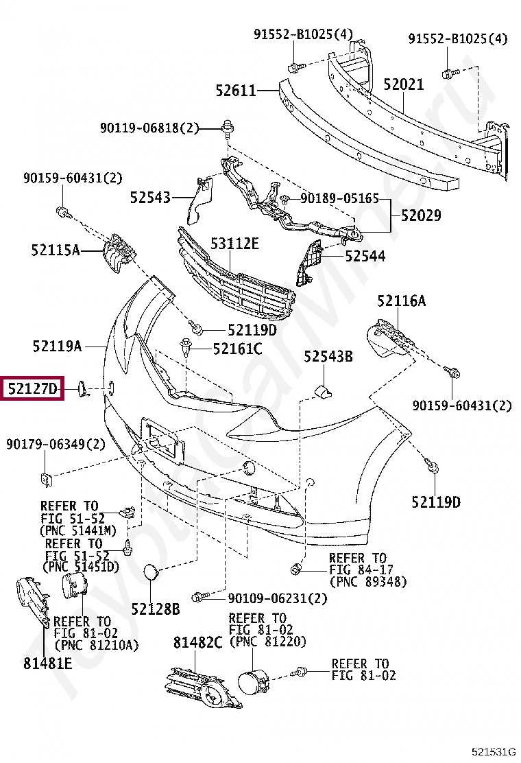Запчасти Тойота: COVER, FRONT BUMPER HOLE, LH (5212728180B0)