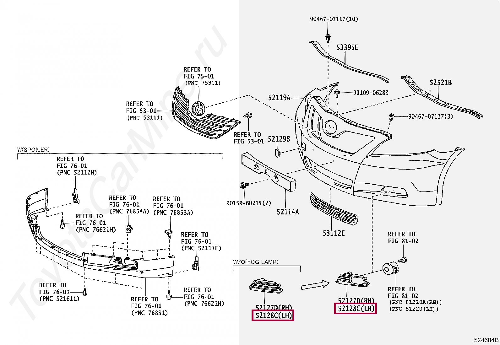 Запчасти Тойота: COVER, FRONT BUMPER HOLE, LH (5212806070)