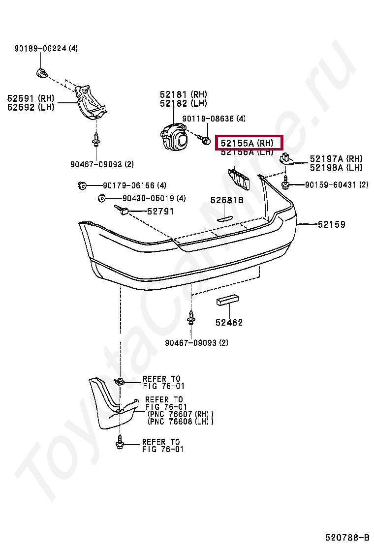 Запчасти Тойота: Кронштейн бампера задний правый (5215512290)
