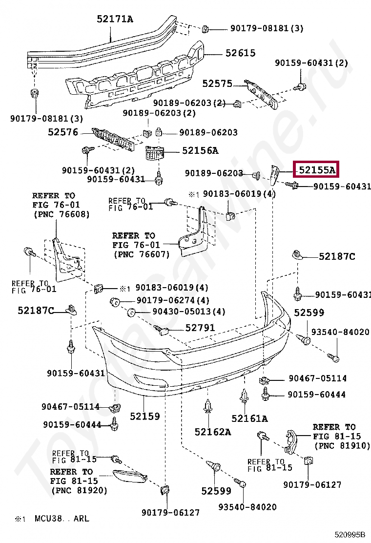 Запчасти Тойота: SUPPORT, REAR BUMPER SIDE, RH (5215548010)
