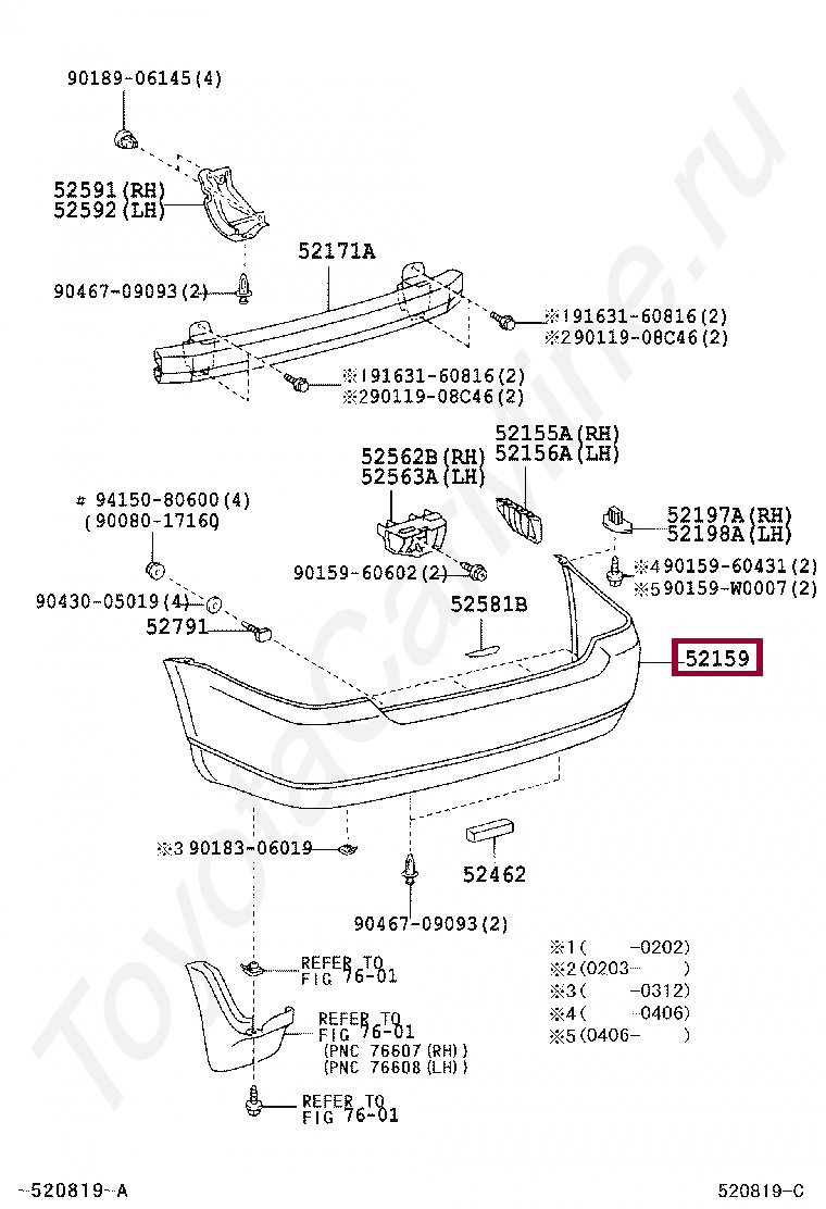 Запчасти Тойота: Бампер задний corolla (5215902909)