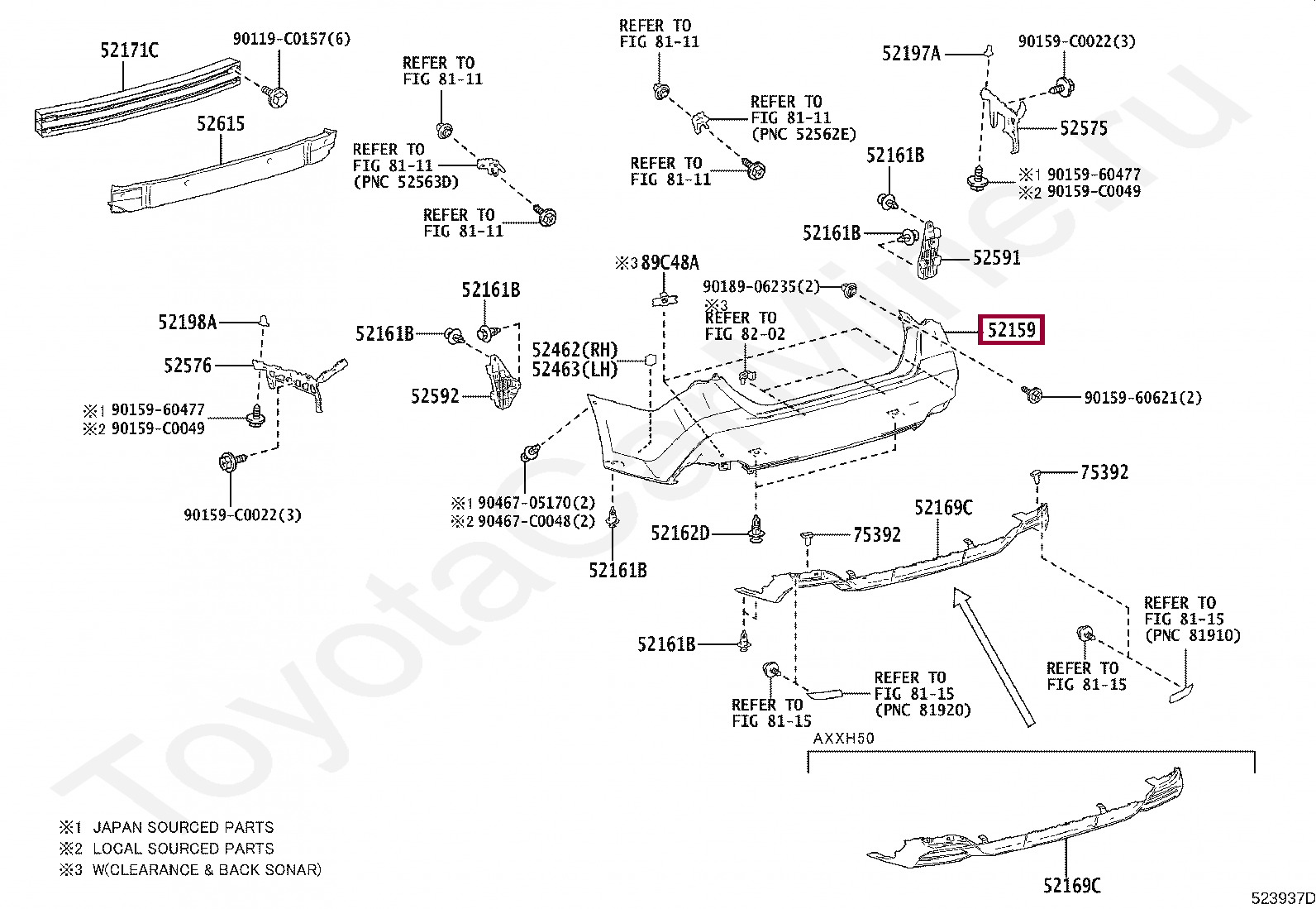 Запчасти Тойота: COVER, REAR BUMPER (5215907905)