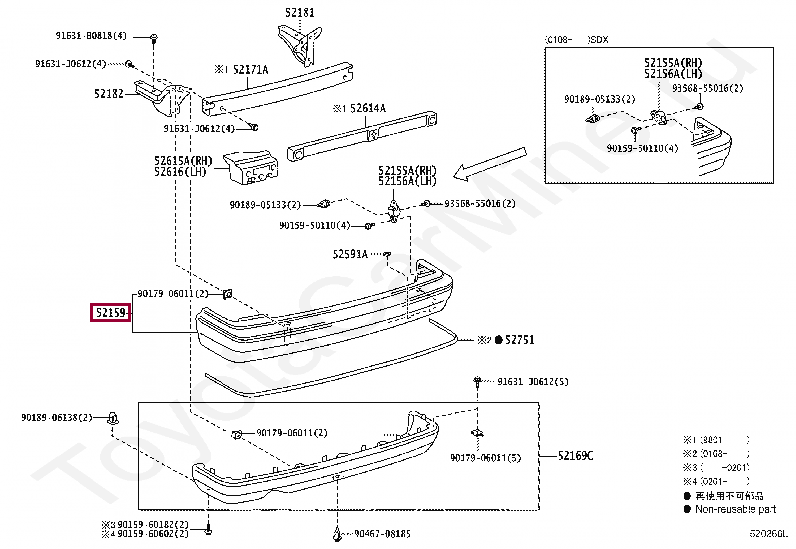 Запчасти Тойота: COVER, REAR BUMPER (5215943021A0)