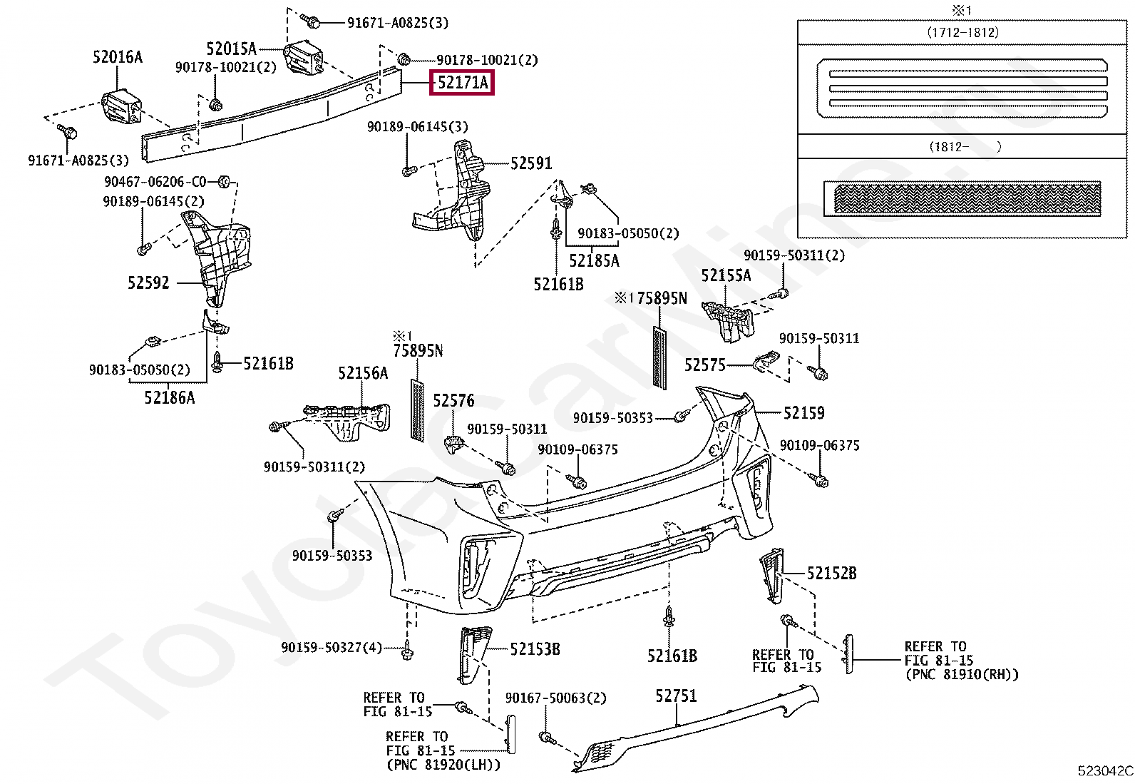 Запчасти Тойота: REINFORCEMENT, REAR BUMPER, NO.1 (5217147070)