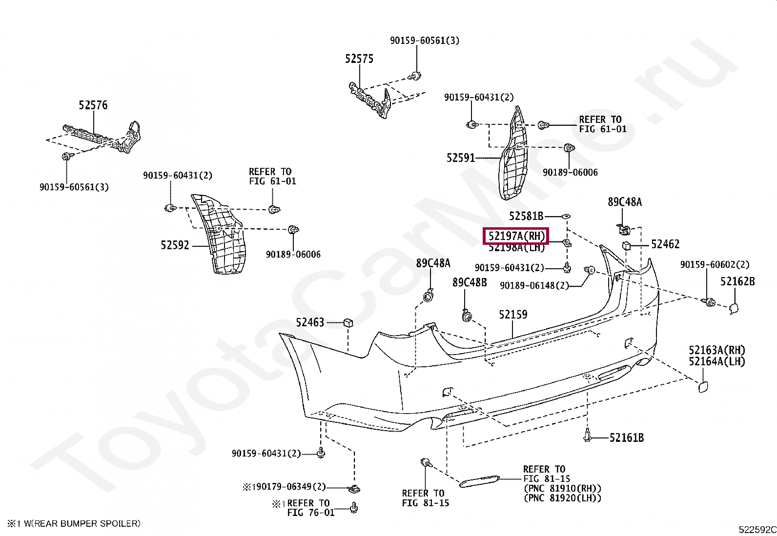 Запчасти Тойота: BRACKET, REAR BUMPER SEAL, RH (5219722030)