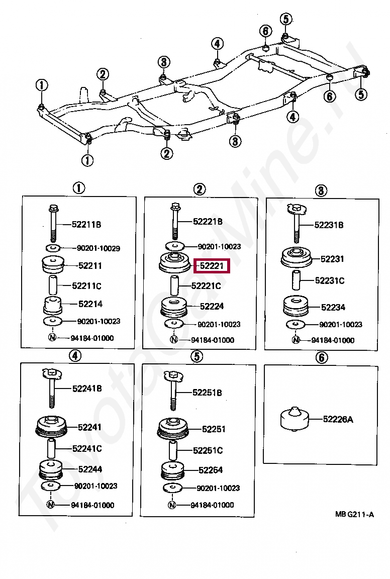 Запчасти Тойота: CUSHION, BODY MOUNT, NO.3 UPPER (5220335090)