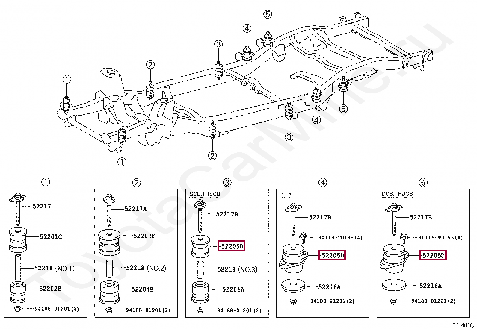 Запчасти Тойота: CUSHIION SUB-ASSY, CAB MOUNTING, NO.3 UPPER (522050K040)