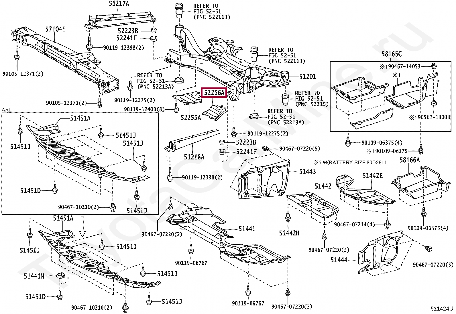 Запчасти Тойота: BRACE, FRONT SUSPENSION MEMBER, FRONT LH (5225628030)