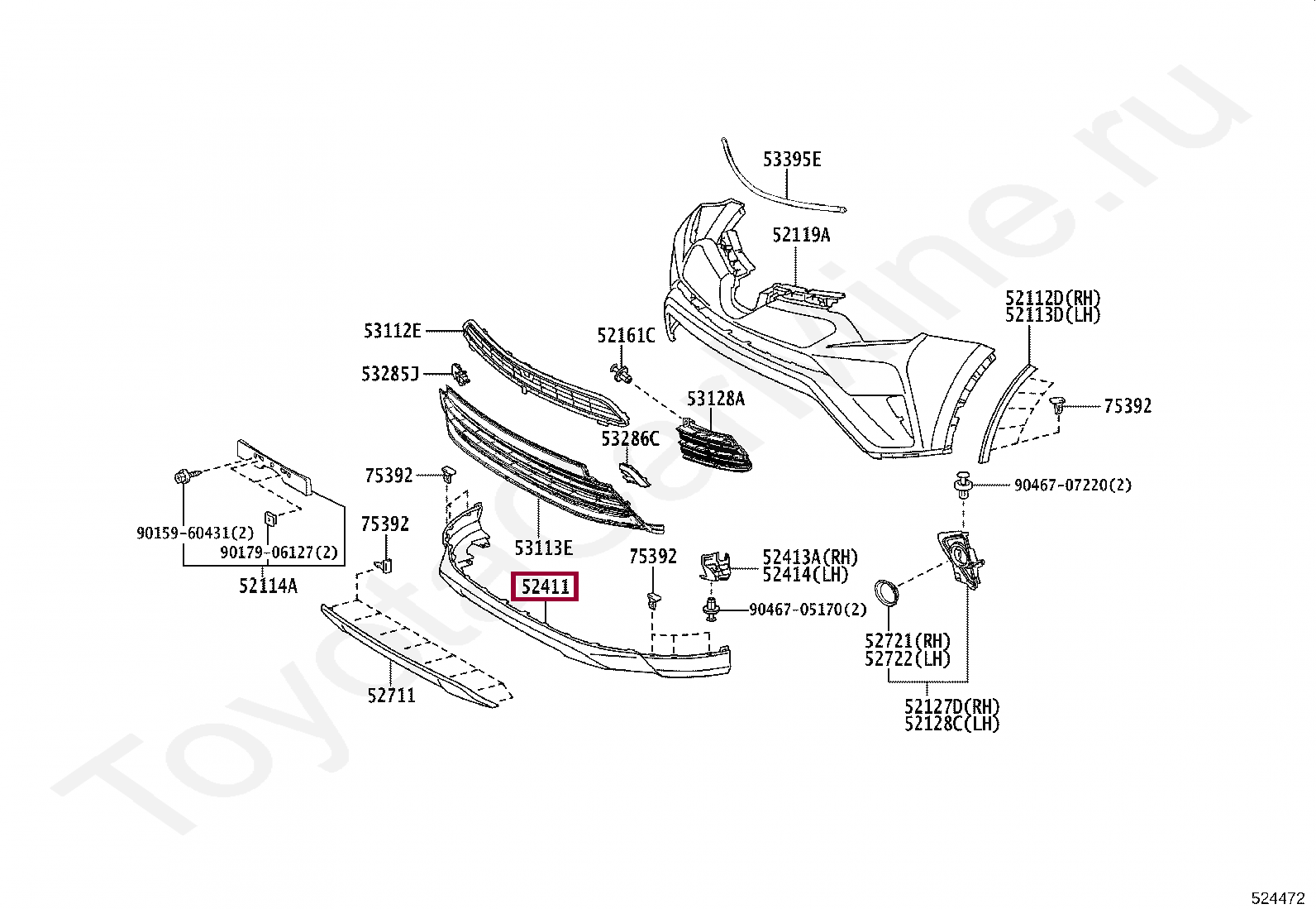 Запчасти Тойота: Спойлер бампера переднего (5241142080)