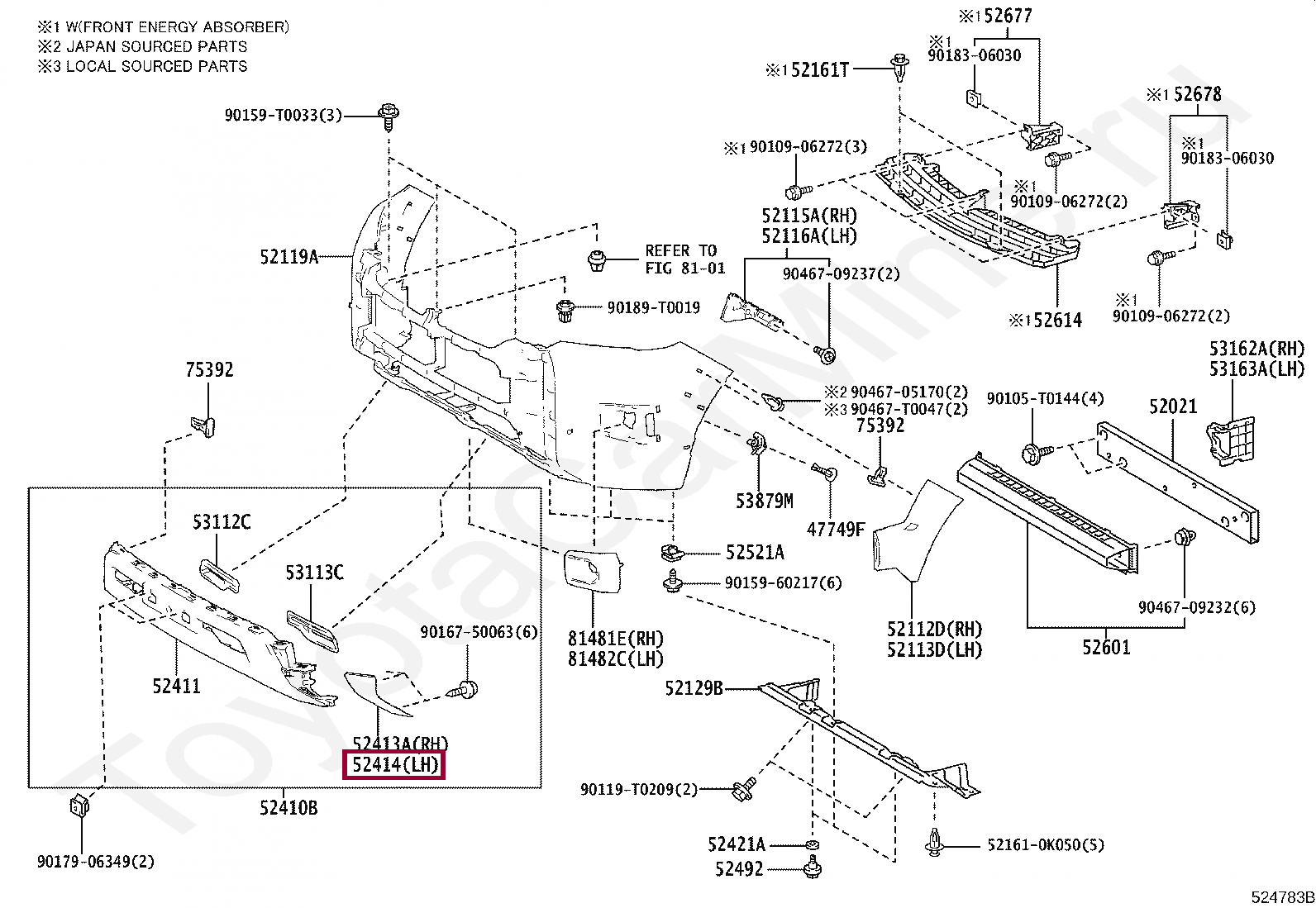 Запчасти Тойота: PAD, FRONT BUMPER GUARD, LH (52414YP010)